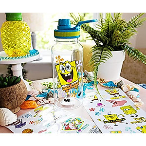 Silver Buffalo SpongeBob SquarePants Happy Laugh Flowers 32-Ounce Twist Spout Water Bottle And Sticker Set | BPA-Free Plastic Sports Jug