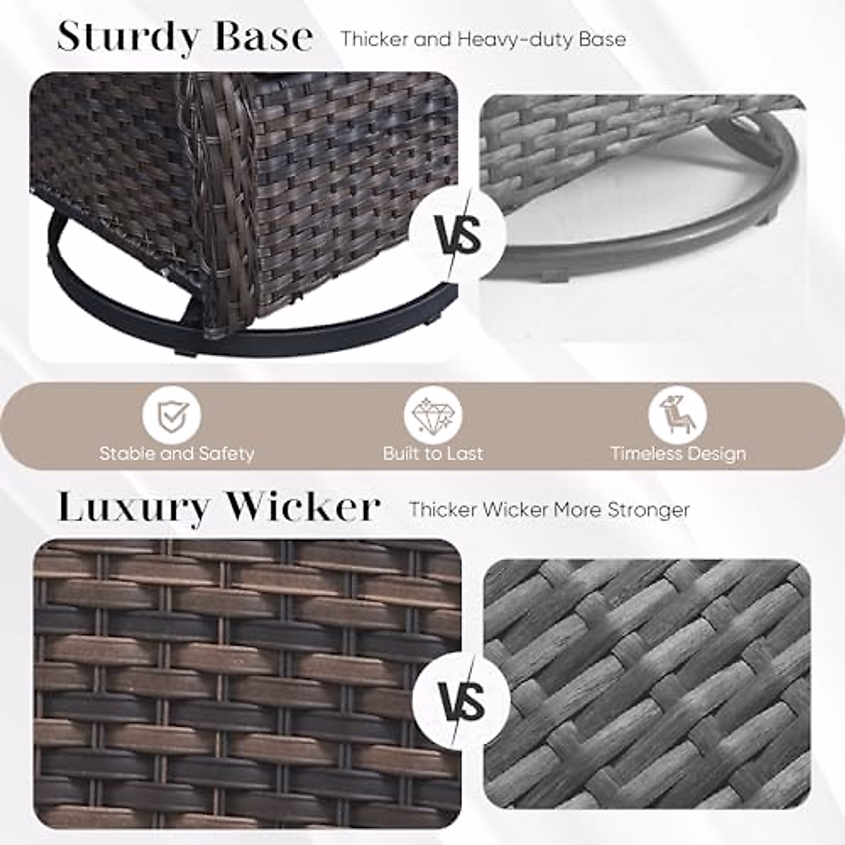 HUMMUH Outdoor Swivel Rocker Wicker Patio Chairs Set of 2, Rattan Rocking Chair Furniture Set (Grey,Blue)