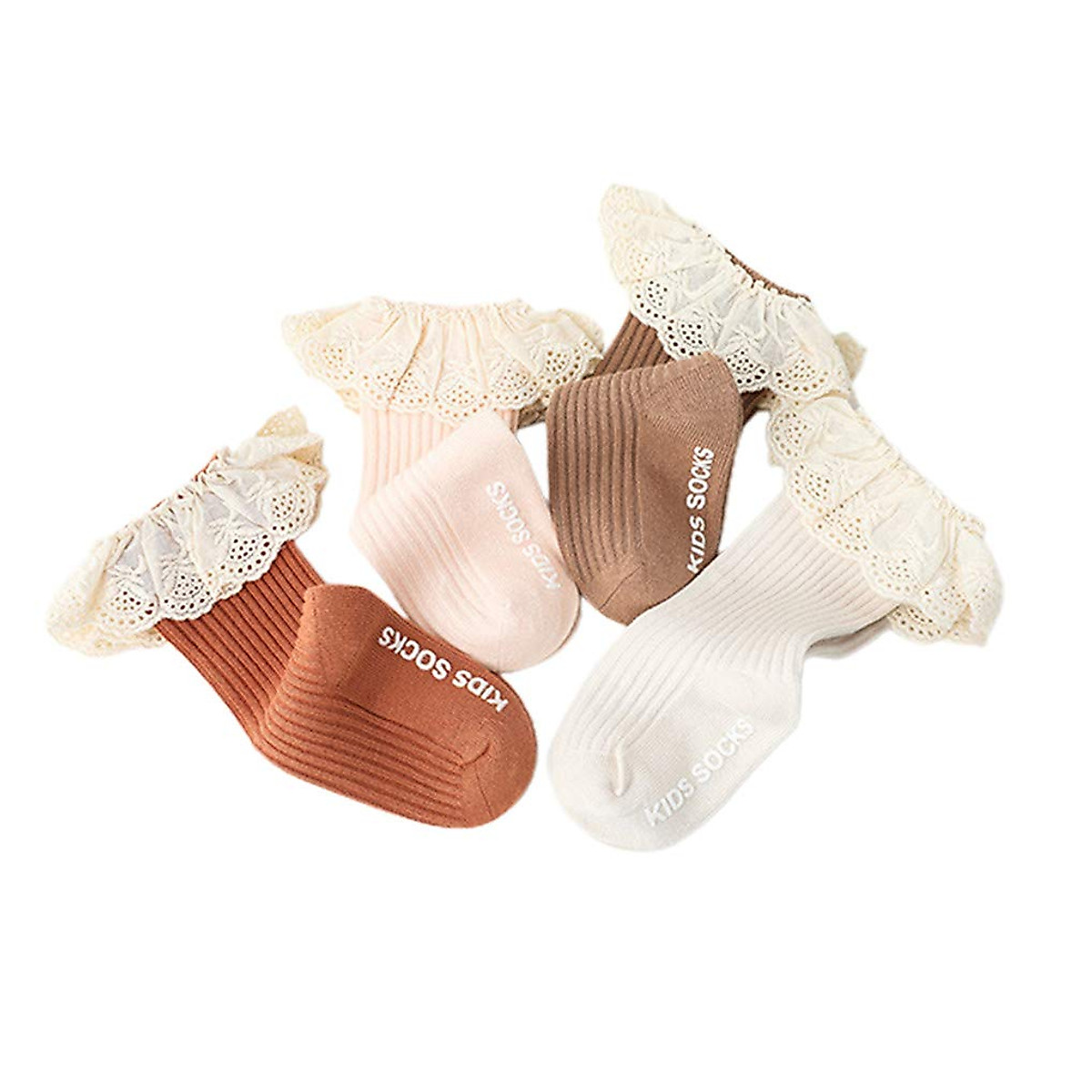 N / D Newborn Toddler Kids Baby Girls Infant High Knee Knitted Socks Cute Ruffle Lace Long Stockings Fall Winter (Beige White, 0-1 Years)