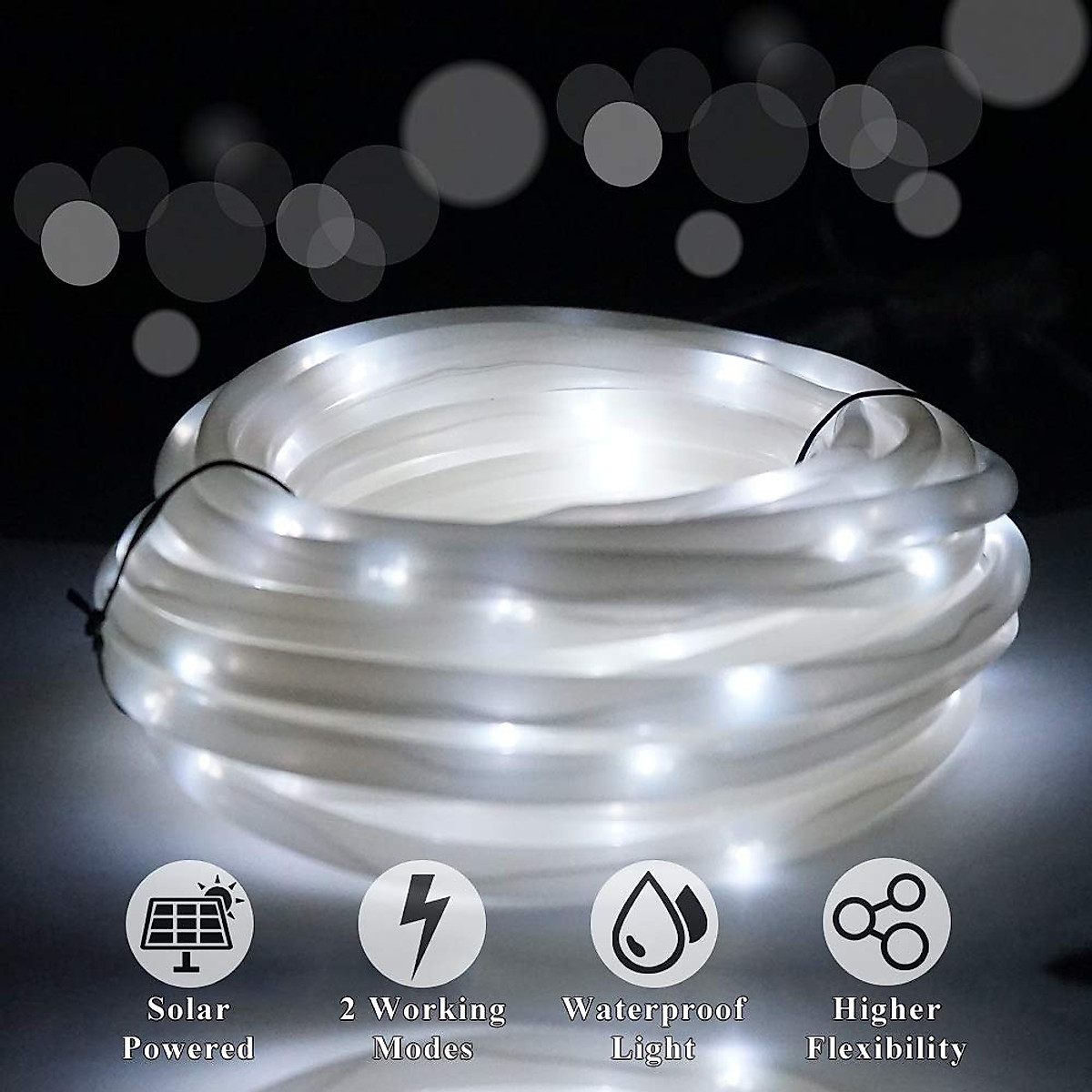 Ntsevsun Solar Rope Lights Outdoor, Waterproof 50 LED Solar String Light, Decoration Light for Outdoor,Garden,Gate,Patio,Yard,Lawn,Home,Wedding,Christmas Party (White) Pack of 2