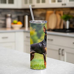 German Pinscher Dog Photo Skinny Tumbler 20oz with Straw Insulated Water Bottle Gift