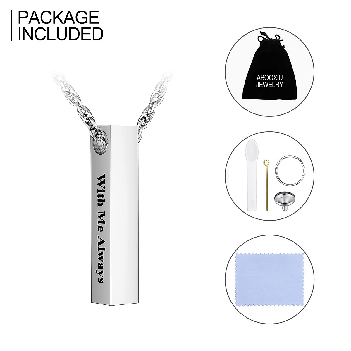 abooxiu Cube Urn Necklace for Ashes Cremation Jewelry/Keychain for Ashes Stainless Steel Memorial Keepsake Pendant for Men Women Pets- With Me Always