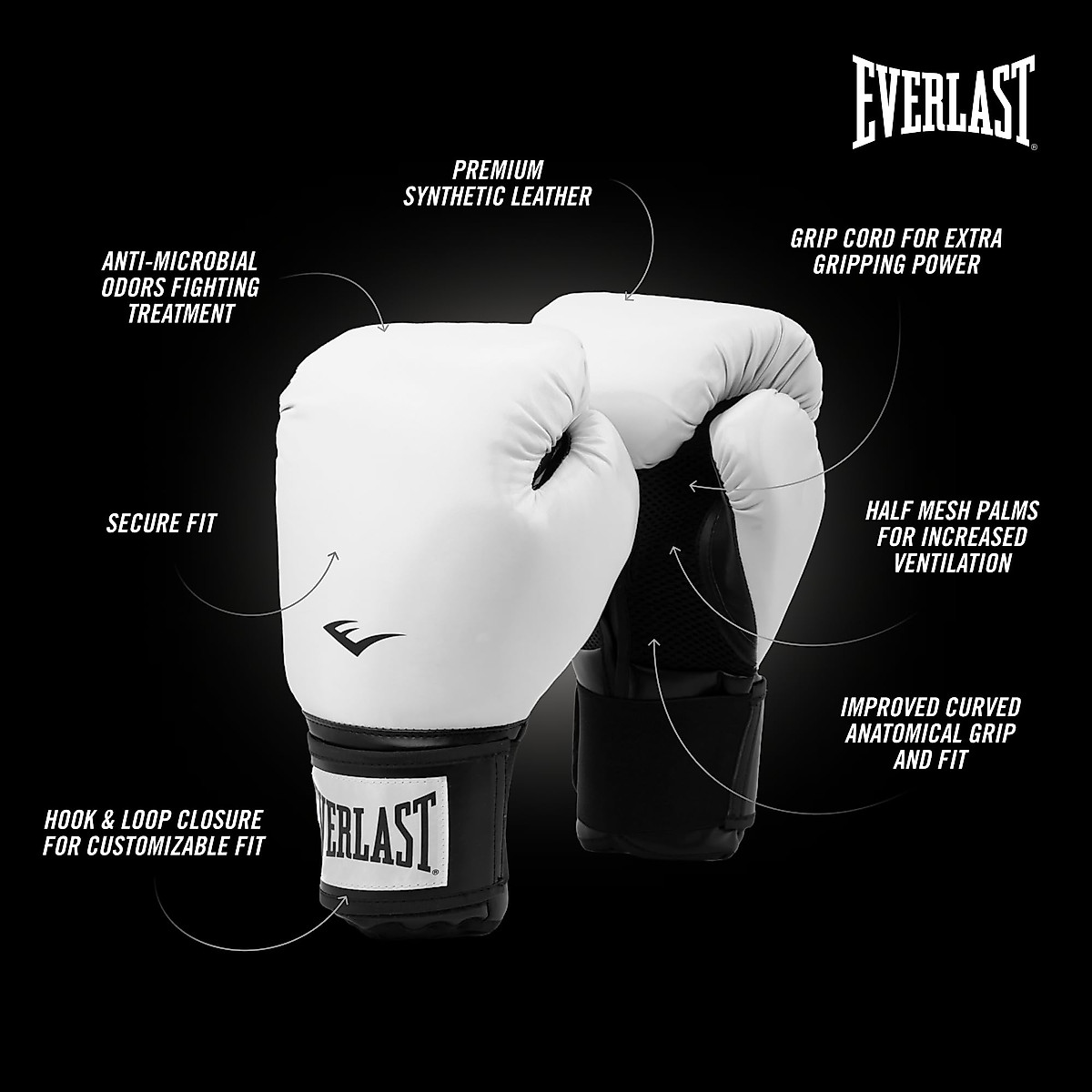 Everlast Prostyle 2 Boxing Gloves, Entry Level Training Gloves for Men and Women, Secure Fit Hook and Loop Closure & Ventilation, Heavy Bag & Speedbag Training 12 oz (White)