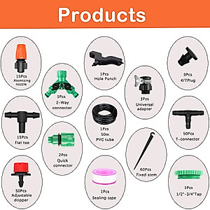 IRmm Drip Irrigation System, Irrigation System with 165FT/50M Drip Irrigation Hose, DIY Saving Water Garden Watering System, Automatic Drip Irrigation Kits for Garden, Greenhouse, Lawn, Patio