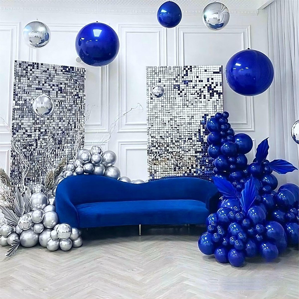 130pcs Royal Blue and Silver Balloons Garland Arch Kit, 18 12 10 5 Inch Different Sizes Pack Blue Silver Latex Balloon for Wedding Bachelor Birthday Christmas Party Garland Decoration