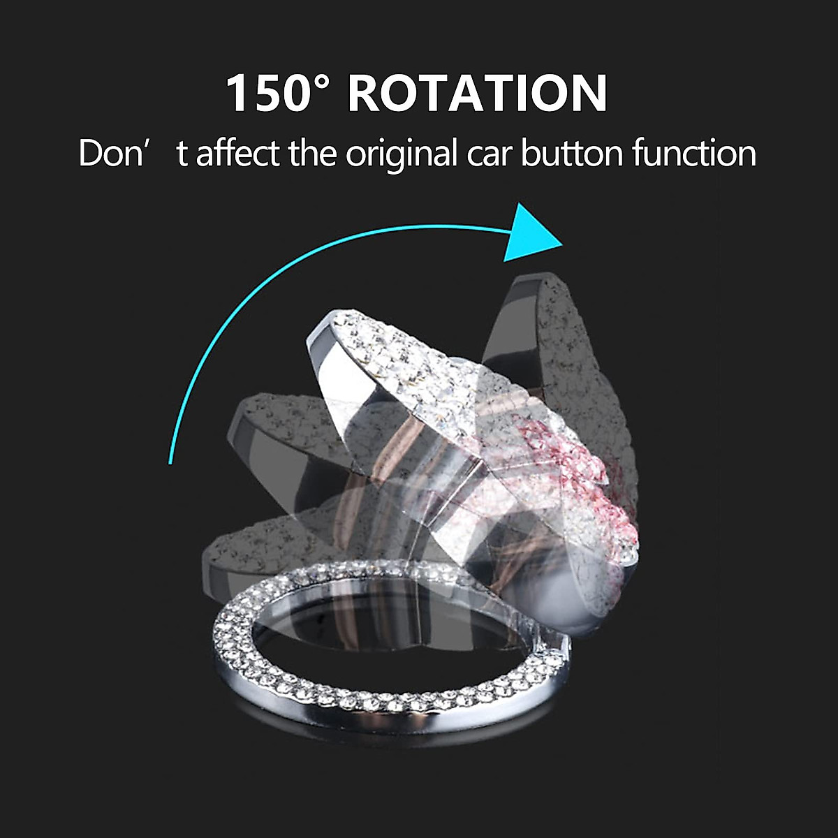 Pangpai Car Cute Push to Start Button Cover Accessories, Bling Crystal Car Engine Start Stop Button Cover, Pink Car Decoration Interior Sticker for Women Girl