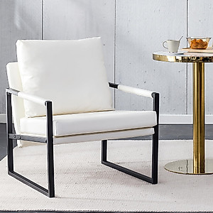 SPOFLYINN Furniture Soft Upholstered Armchair-Modern Metal Frame Pu Leather Accent Chair with Extra-Thick Padded Backrest & Seat for Home, Office, Living Room, Bedroom-Comfortable & Durable Black