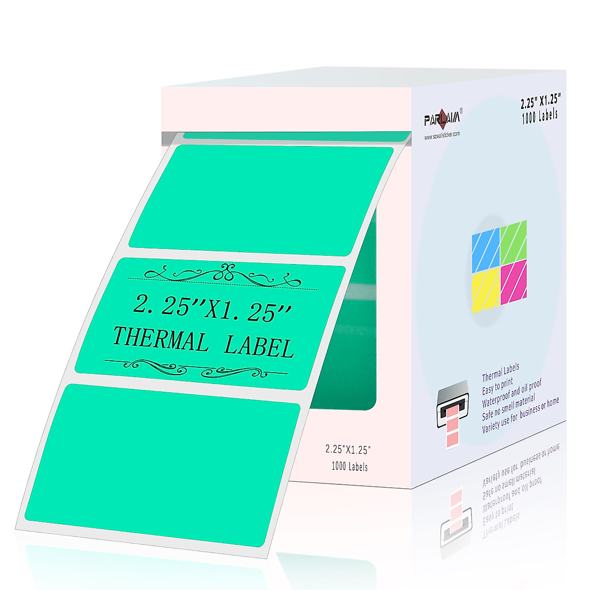 PARLAIM 2.25 X 1.25 Inch Thermal Sticker Labels, 1000PCS Commercial Grade Square Aqua Direct Thermal Printing Paper Compatible with MUNBYN & Rollo & Zebra Desktop Printers