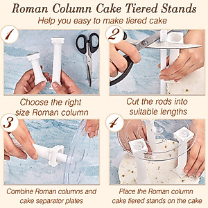 27 Pcs Cake Tier Stacking Kit Including 12 Pcs 3 Size Roman Column Cake Tiered Stands Cake Pillars 6 Pcs 12/16/20cm Cake Boards Cake Separator Plates and 9 Pcs Cake Dowel Rods for Wedding Cakes