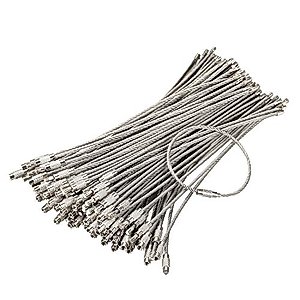 bayite Pack (100) Stainless Steel Wire Keychains Cable, Key Rings, Heavy Duty Luggage Tags Loops Tag Keepers 2mm Twist Barrel (Cable Length: 6 inches)