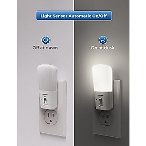 LOHAS Dimmable LED Night Light, Night Lights Plug into Wall, Dusk-to-Dawn Sensor, Daylight White 5000K, Adjustable Brightness 5-80lm Sleep Nightlight for Baby Nursery Bathroom Hallway, 2 Pack