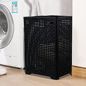 Ucake 42 L Plastic Storage Basket, Folding Laundry Hamper, Black, 2 Packs