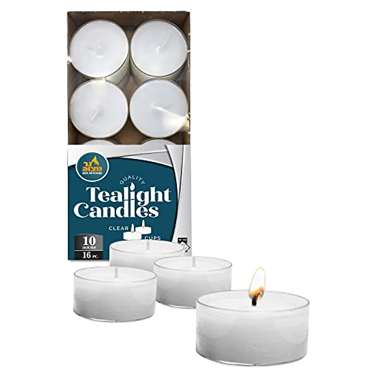 Ner Mitzvah Tea Light Candles - 16 Pack - White Unscented Tealight Candles - Long Burning - 10 Hours