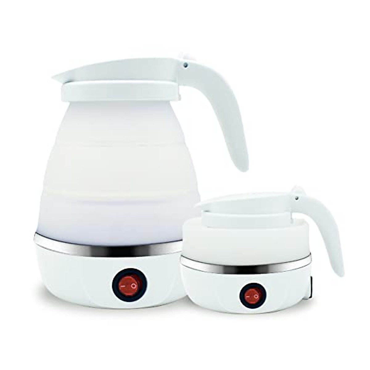 Portable Collapsible Electric kettle Food Grade Silicone Hot Water Boiler Fast Boiling Travel Electric Water Kettle (600ML 110V White，Pink，Blue） (White)