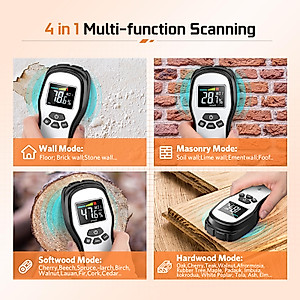 Pinless Wood Moisture Meter Detection - Firewood Moisture Meter Digital Moisture Detector for Lumber Drywall Firewood Masonry Woodworking Plaster Floor Concrete Building with LCD Display Sound Alarm