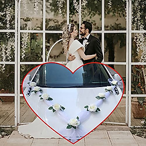Wailicop Wedding Car Front Flower Decoration Artificial Flowers Bouquet Set Wedding Car Decoration Ribbon for Wedding Car Bridal Car, Christmas Decor
