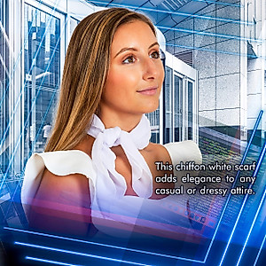 Skeleteen Chiffon Head Neck Scarf - White Classic Retro Sheer Square Head Scarves Handkerchiefs Handbag Ties for Women and Girls