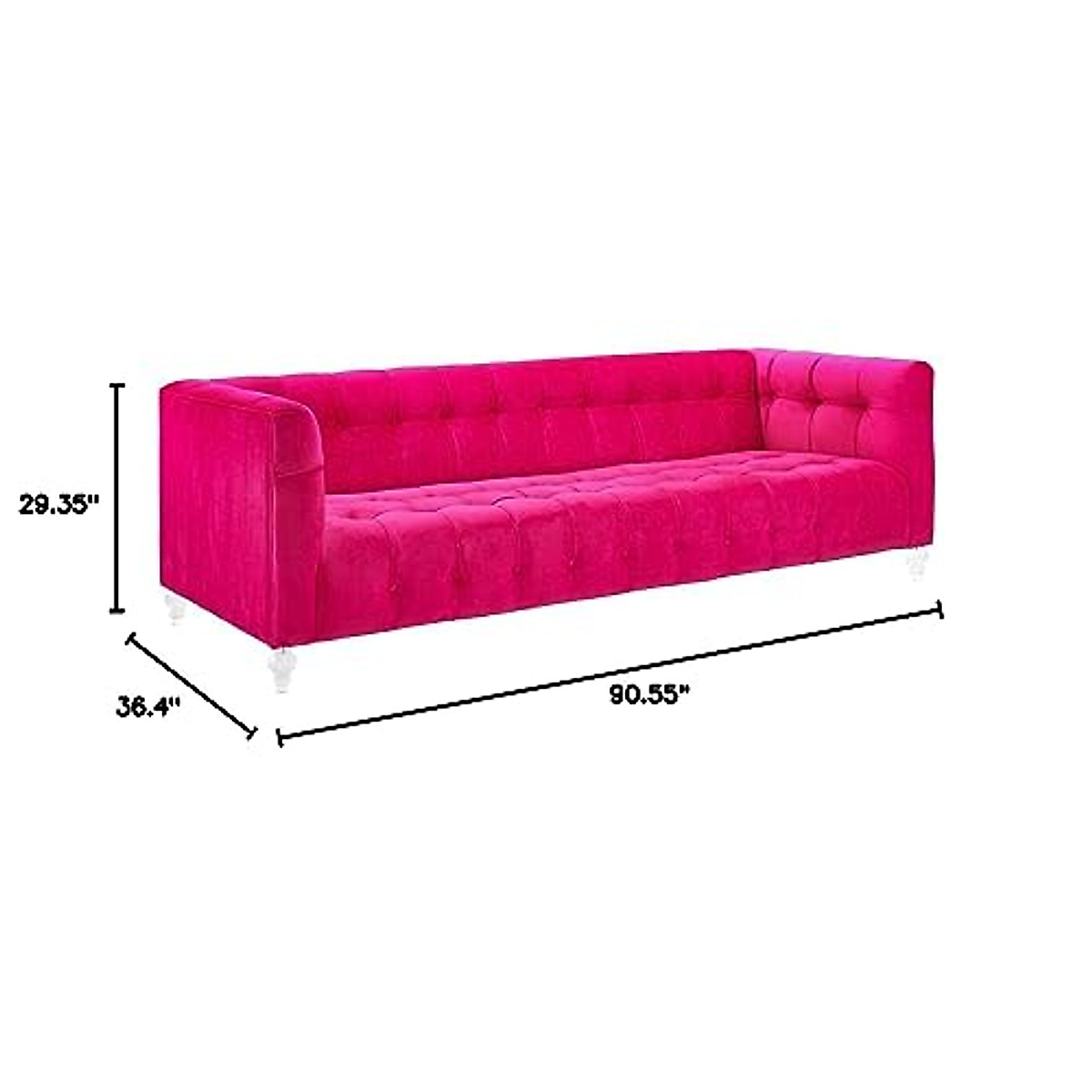 Tov Furniture The Bea Collection Modern Style Velvet Upholstered Living Room Sofa with Lucite Legs, Pink