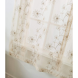 Molaxhome Roman Window Shades Sheers - 48inch Long, Embroidery Balloon Curtains Drapes 1 Panels for Kitchen Room (39x48inch, Flower)