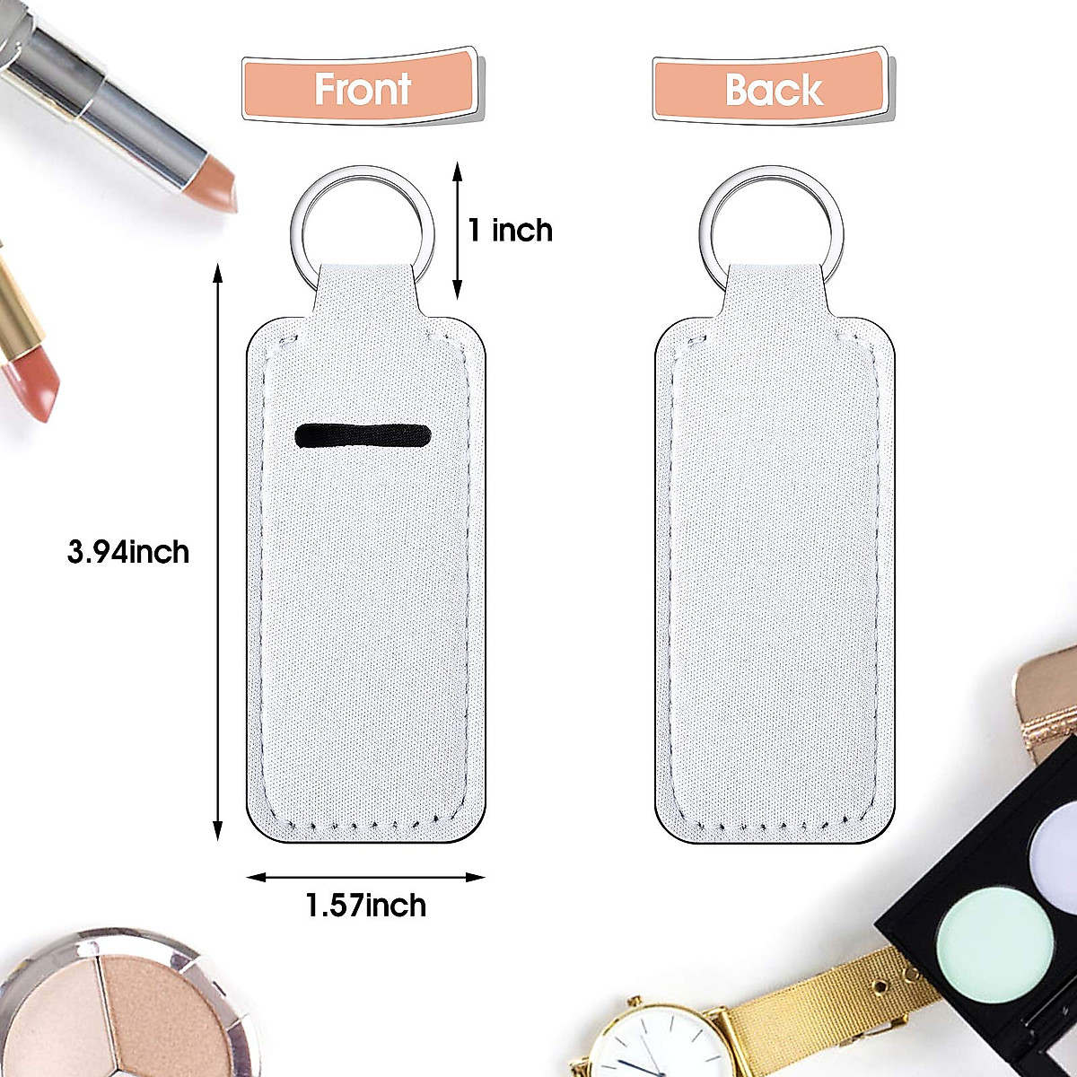 Hicarer 20 PCs Sublimation Lipstick Holder Keychain Bulk Blank Lipstick Neoprene Clip-on Sleeve Travel Key Ring Holder