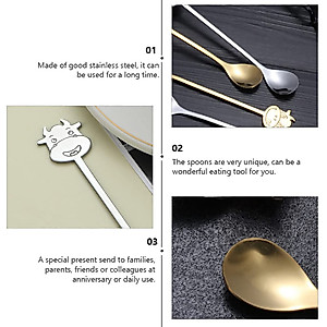DOITOOL 10Pcs Dessert Spoons Stainless Steel Stirring Spoons Cute Cow Shape Coffee Spoons Milkshake Cake Spoon Silverware Golden Spoons