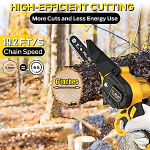 Mini Chainsaw 6 Inch, RLSOO Upgraded Portable Electric Chainsaw Cordless, Handheld Small Chainsaw for Tree Trimming Wood Cutting, Courtyard and Garden (2 Batteries and 3 Chains Included)
