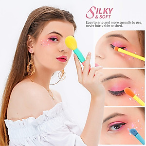 Docolor Colorful 15Piece Makeup Makeup Brush Set + 16Pcs Colorful Eyeshadow Brush Set Premium Kabuki Foundation Blending Face Powder Synthetic Makeup Brushes Set