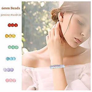 JEWPARK 12 PCS Gemstone 6mm Round Beads Bracelet Set Healing Crystal Stone Stretch Bracelets for Men Women Round Beaded Elastic Bracelets