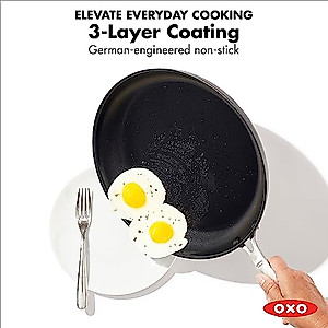 OXO Good Grips Pro 8" Frying Pan Skillet, 3-Layered German Engineered Nonstick Coating, Dishwasher Safe, Oven Safe, Stainless Steel Handle, Black