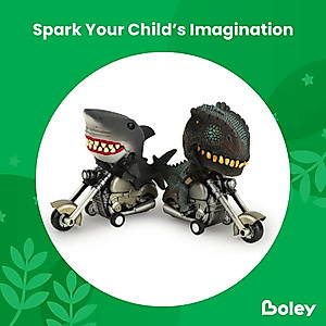 Boley Dinosaur Cars - T-Rex, Triceratops, Rhinoceros, and Shark Rev Up Toy Car for Boys, Girls, and Toddlers - Pull Back Car for Kids Ages 3 and Up
