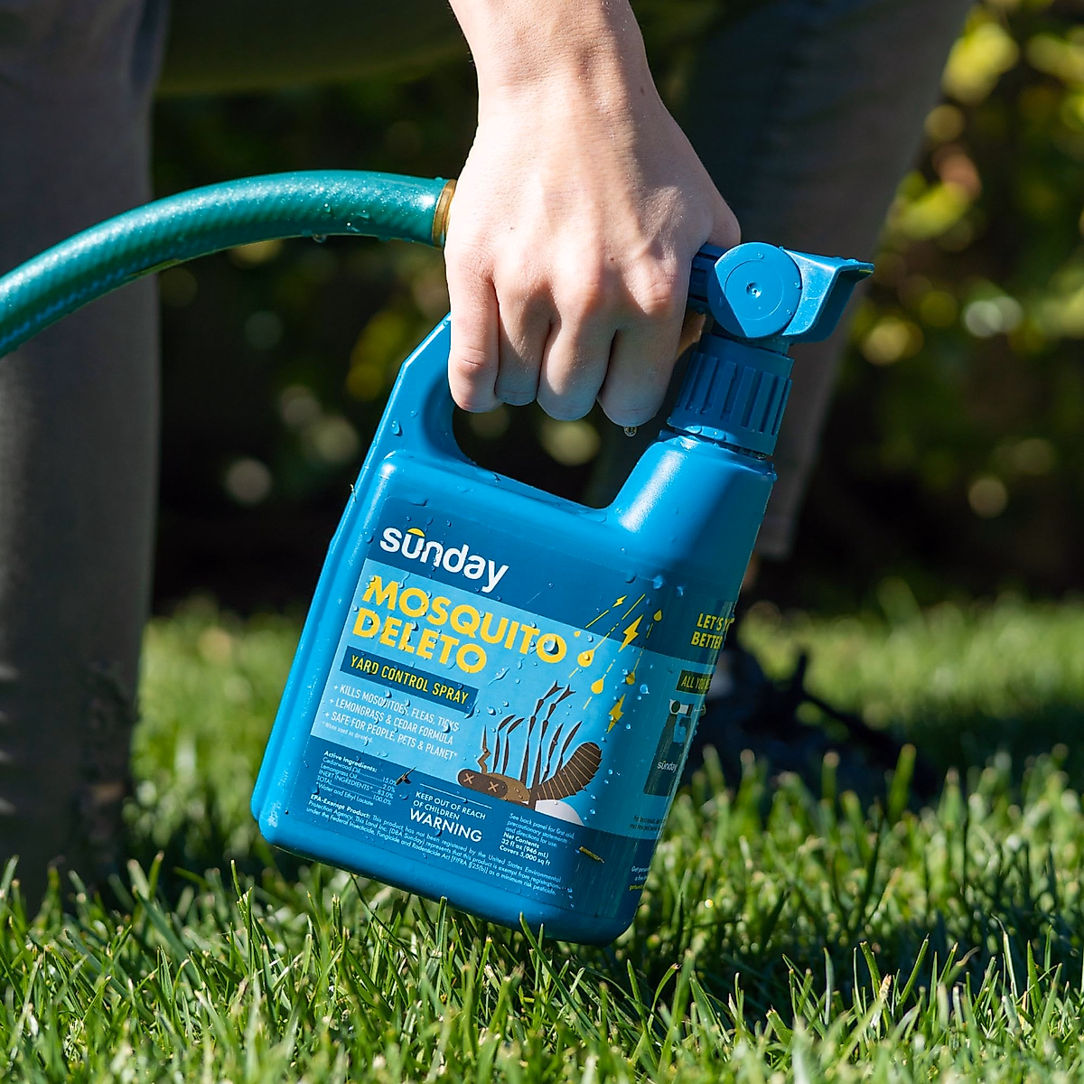 Sunday Mosquito Deleto - Mosquito Repellent & Bug Control Spray - Concentrated Lemongrass & Cedar Oils - for Mosquitoes, Fleas, & Ticks - Lasts up to 4 Weeks - Hose-On Sprayer, 32 Fl Oz