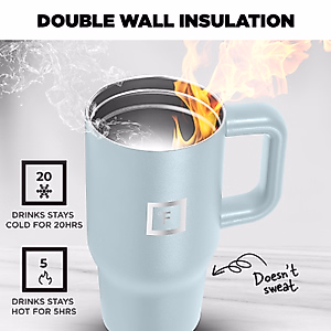 IRON °FLASK Co-Pilot Insulated Mug w/Straw & Flip Cap Lids - Cup Holder Bottle for Hot, Cold Drink - Leak-Proof - Water, Coffee Portable Travel Mug - Morning Mist, 16 Oz