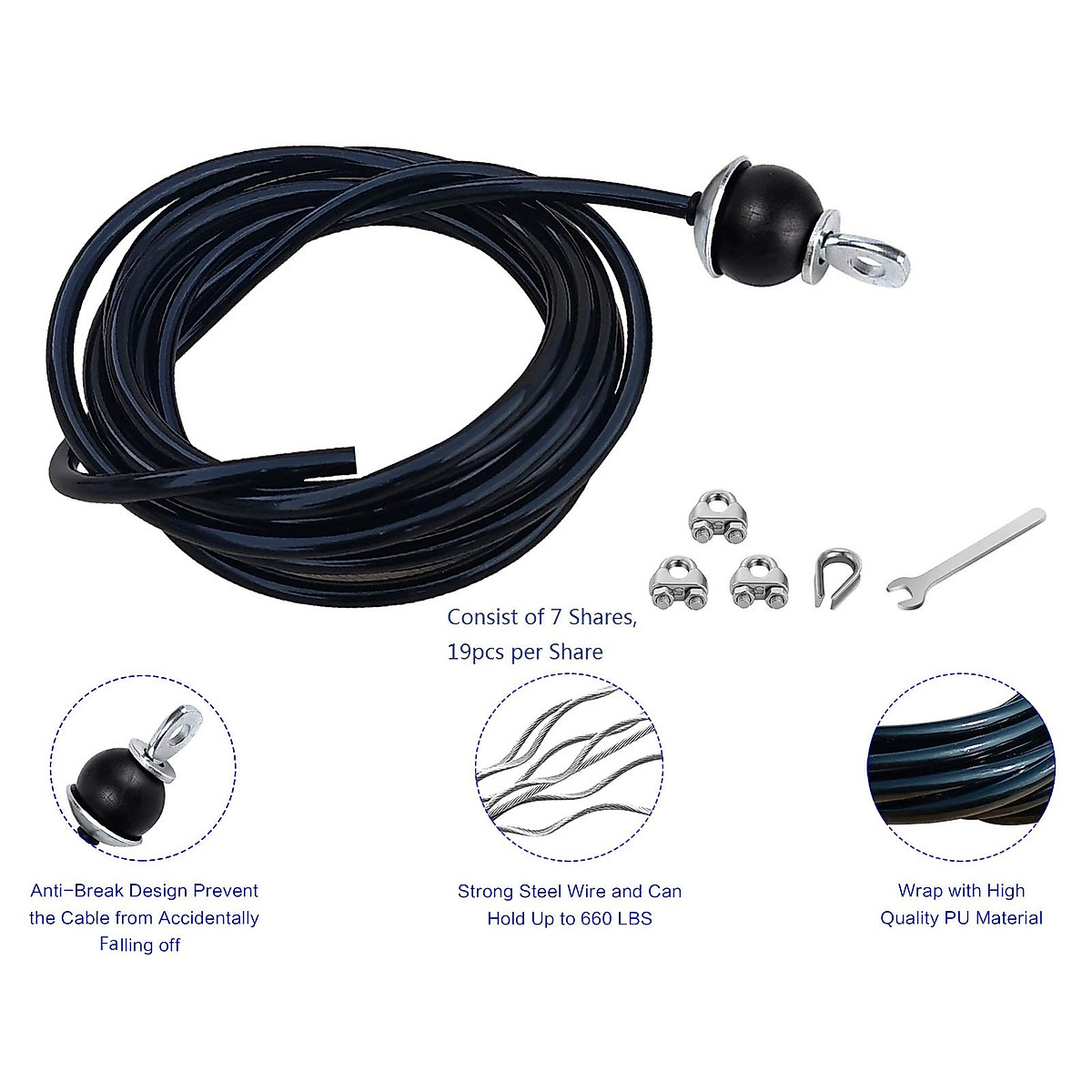 Home Gym Fitness LAT Pulldown Cable Replacement 78/118/ 236 Inch, 6mm Adjustable Length for Pulley System Cable Machine Workout Equipment, Steel Wire Rope with Rubber Stopper Ball (236 Inch)