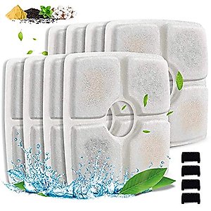 Comsmart Pet Fountain Filter Set, 8 Pack 3 Triple Filtration System Replacement Cat Water Fountain Filters & 4 Pre-Filter Sponges for 84oz/2.5L Automatic Pet Fountain Cat Water Fountain