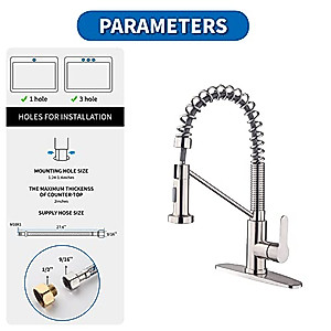 Kitchen Sink Faucets, GUSITE Spring Stainless Steel Single Handle Kitchen Faucets with Pull Down Sprayer, 1 or 3 Holes (Brushed Nickel)