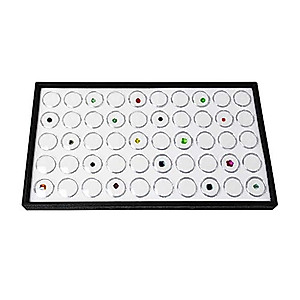 Ikee Design White Foam Gem Jars Showcase Stackable Display Tray for Collectibles, Home Organization Storage Box with 50 Gemstones and Bead Storage Jars, White Foam/Black Tray