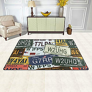 ALAZA Vintage Area Rug,Retro Auto License Plates Floor Rug Non-Slip Doormat for Living Dining Dorm Room Bedroom Decor 60x39 Inch