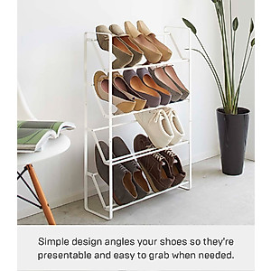 Yamazaki Home 4-Tier Slim Metal Shoe Rack, Narrow Shoe Organizer for Entryway Or Hallway Steel One Size White