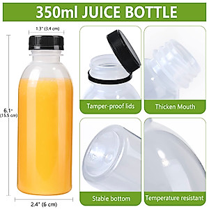 zmybcpack 12 Pack 12oz PP Heat-Resistant Plastic Juice Bottles With Caps-Plastic Smoothie Bottles-Reusable Bulk Beverage Containers with Lids For Juice, Beverage(Dishwasher Safe)