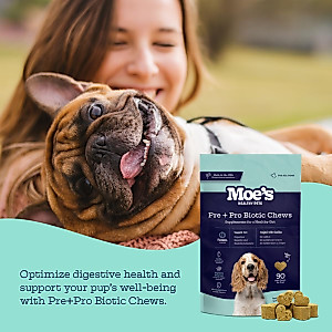 Moe's Healthy Pets Prebiotic and Probiotic for Dogs - Dog Probiotics for Digestive Health and Vitality - Probiotic Chews for Dogs with Pumpkin Flavor - Fiber Supplement for Gut Health for Dogs
