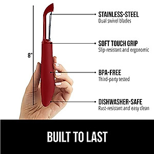 Gorilla Grip Hand Held Can Opener and Vegetable Peeler, Large Lid Openers Rust Proof, Kitchen Food Peelers Safe Blade Guard, Both in Red, 2 Item Bundle