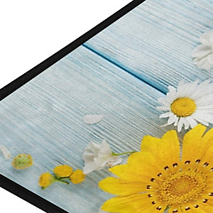 susiyo Kitchen Mat Sunflower Daisy On Blue Wooden Kitchen Rug Mat Anti-Fatigue Comfort Floor Mat Non Slip Oil Stain Resistant Easy to Clean Kitchen Rug Bath Rug Carpet for Indoor Outdoor Doormat