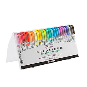 Zebra Pen 78525 Mildliner Double Ended Highlighter Set, Broad and Fine Point Tips, Assorted Ink Colors, 25-Pack
