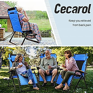 Cecarol XL Oversized Reclining Patio Chair, Zero Gravity Outdoor Lounge Chair Padded Seat, Portable Folding Lawn Recliner with Adjustable Headrest & Cup Holder for Camping, Support 350lbs - Blue