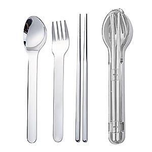 1 Set Cutlery Set Smooth Surface -deform Stainless Steel Portable Fork Spoon Chopsticks with Spoon-shaped Case for Students