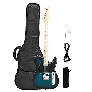 39 Inch Electric Guitar,Maple Fingerboard Electric Guitar SS Pickup Case & Accessories Pack Beginner Starter Package Beginner Kit for Starter (Blue)