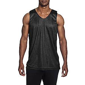 Mens Reversible Basketball Jersey Premium Moisture Wicking Mesh Tank Top (Large, 1ih05_Black)