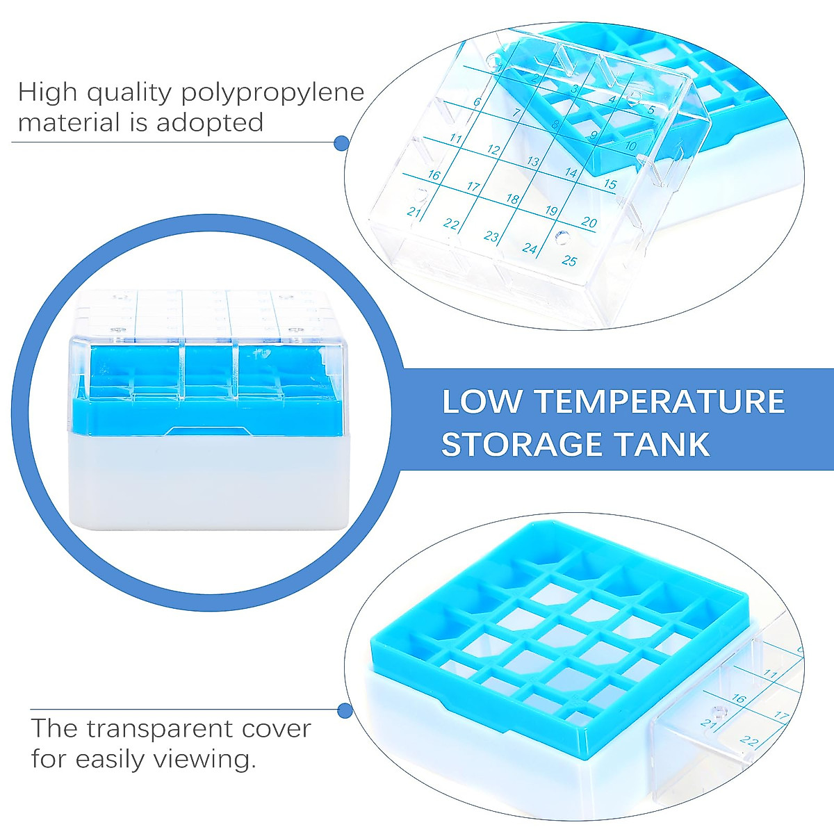 iplusmile Polycarbonate Freezer Boxes 25- grids Freezing Cryovial Storage Box Polycarbonate CryoBox Vial Rack Microcentrifuge Tube Box