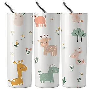 Tumbler with Lid and Straw Cute Cartoon Animal Giraffe Thermos Coffee Travel Mug Cute Cups 20 oz Insulated Tumbler for Daily Holiday Decor Gift Coffee Cup