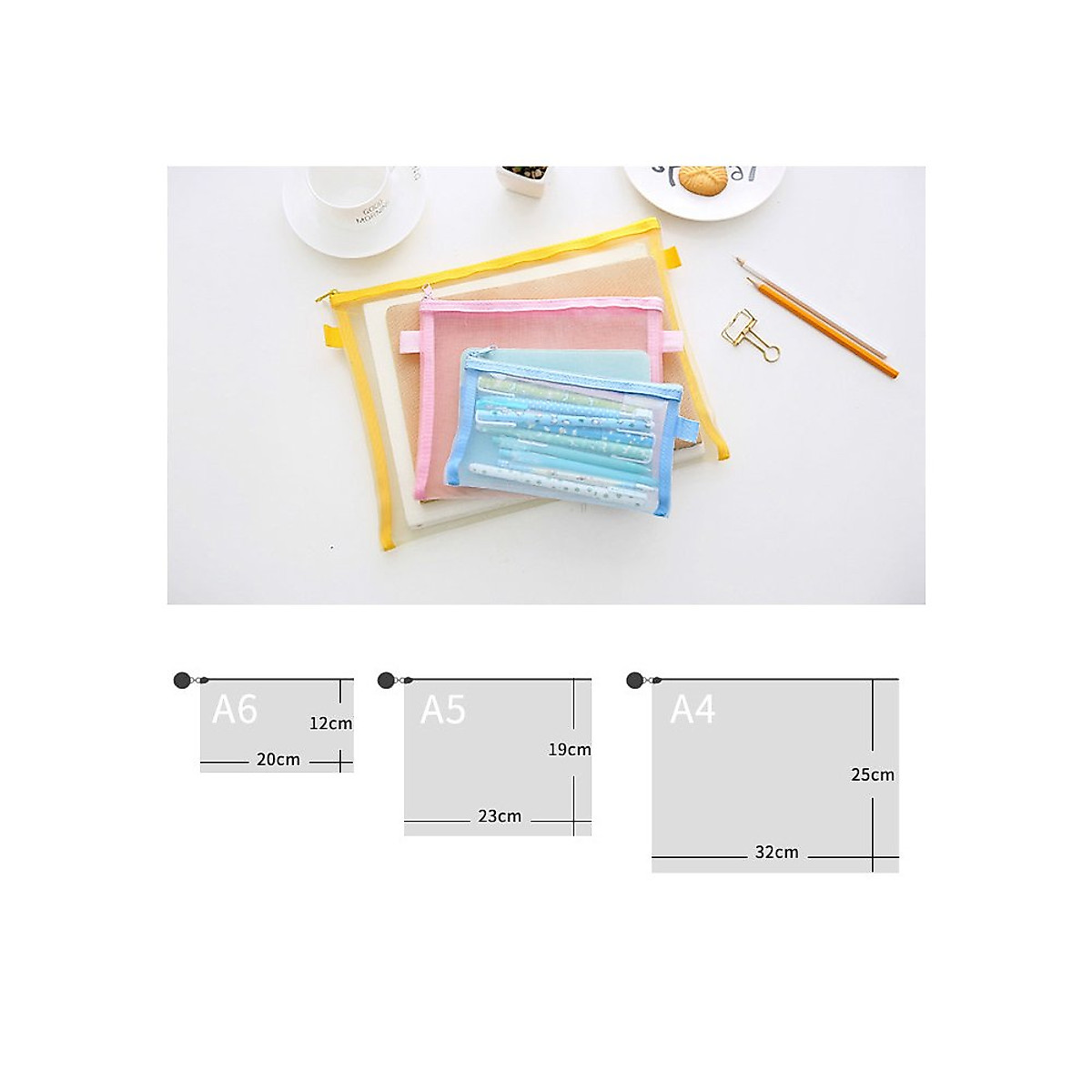 HYFAN Zipper Files Bag Breathable Transparent Mesh Documents Pocket Pouch Storage for Office Supplies (Black, A6 Size, Pack of 6)